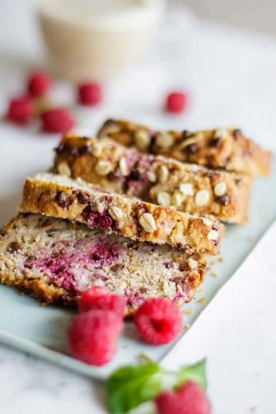 Banana Raspberry Bread with Dark Chocolate Chips - Sunkissed Kitchen