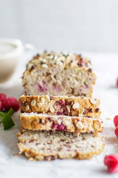 Banana Raspberry Bread with Dark Chocolate Chips - Sunkissed Kitchen