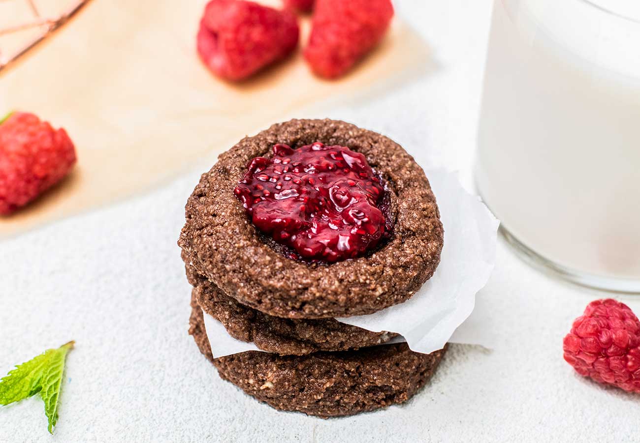 Chocolate Thumbprint Cookies with Raspberry Jam - Sunkissed Kitchen