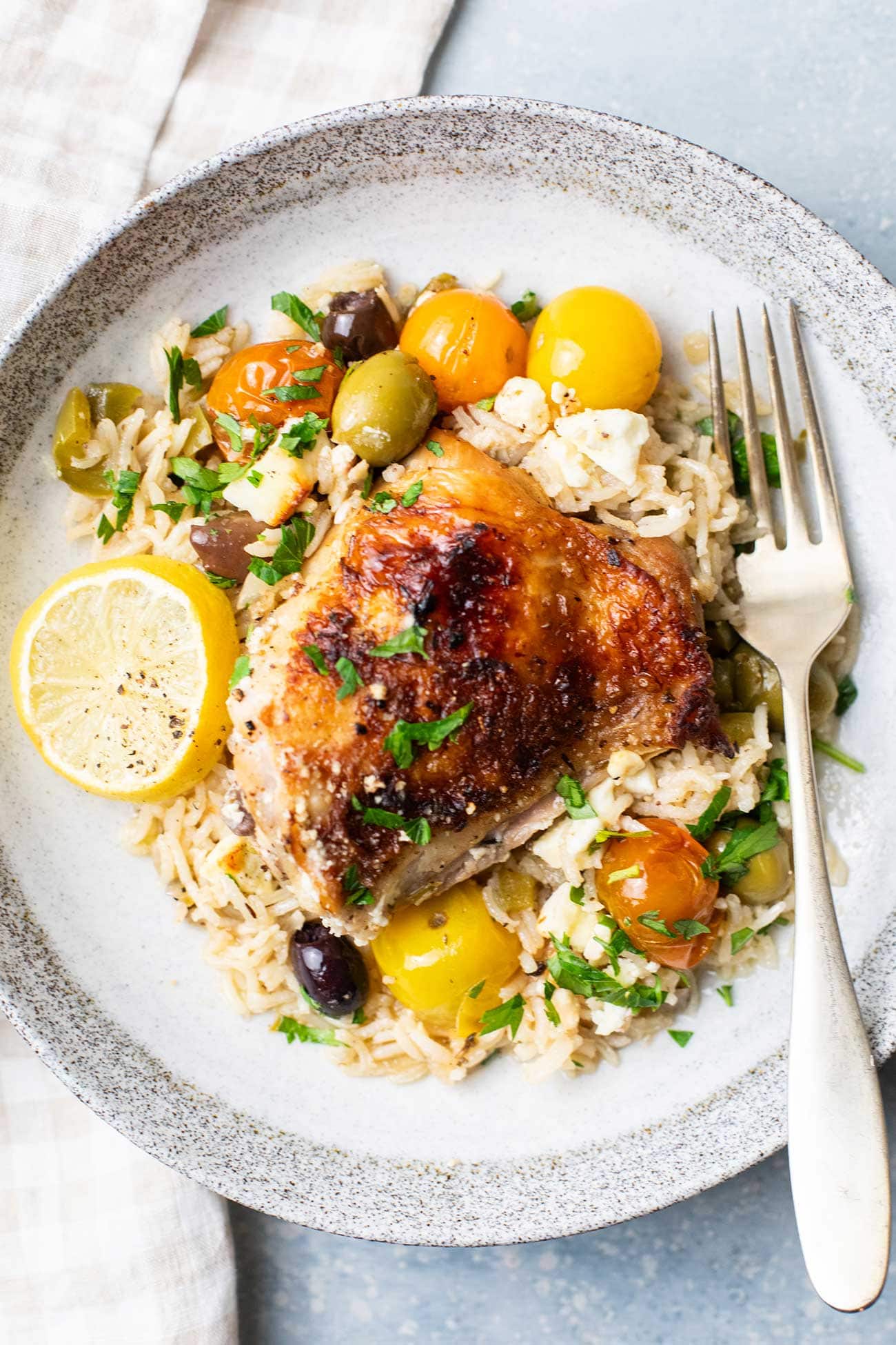 One Pan Greek Chicken and Rice (with Feta & Lemon) - Sunkissed Kitchen