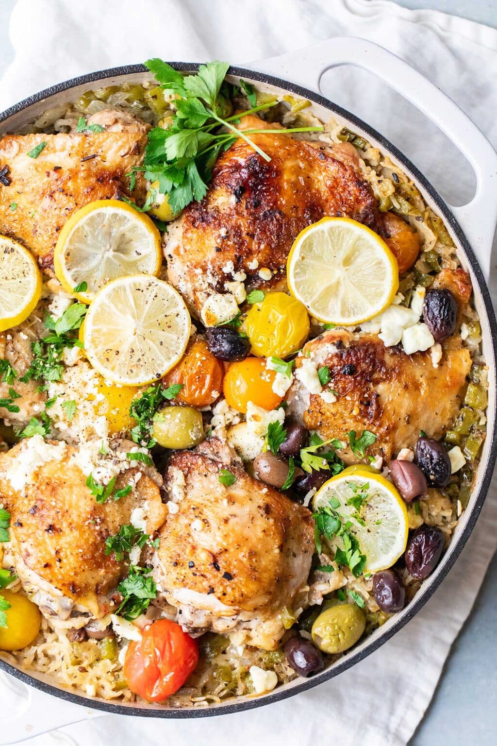 One Pan Greek Chicken and Rice (with Feta & Lemon) - Sunkissed Kitchen