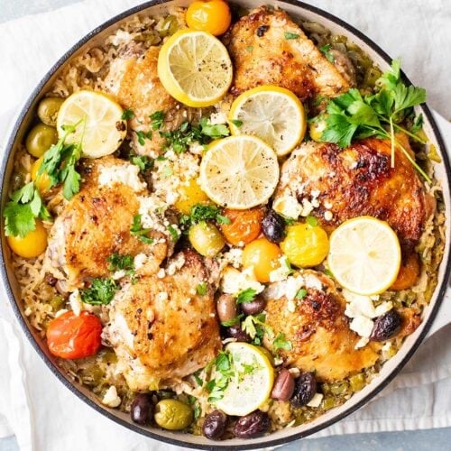 One Pan Greek Chicken and Rice (with Feta & Lemon) - Sunkissed Kitchen