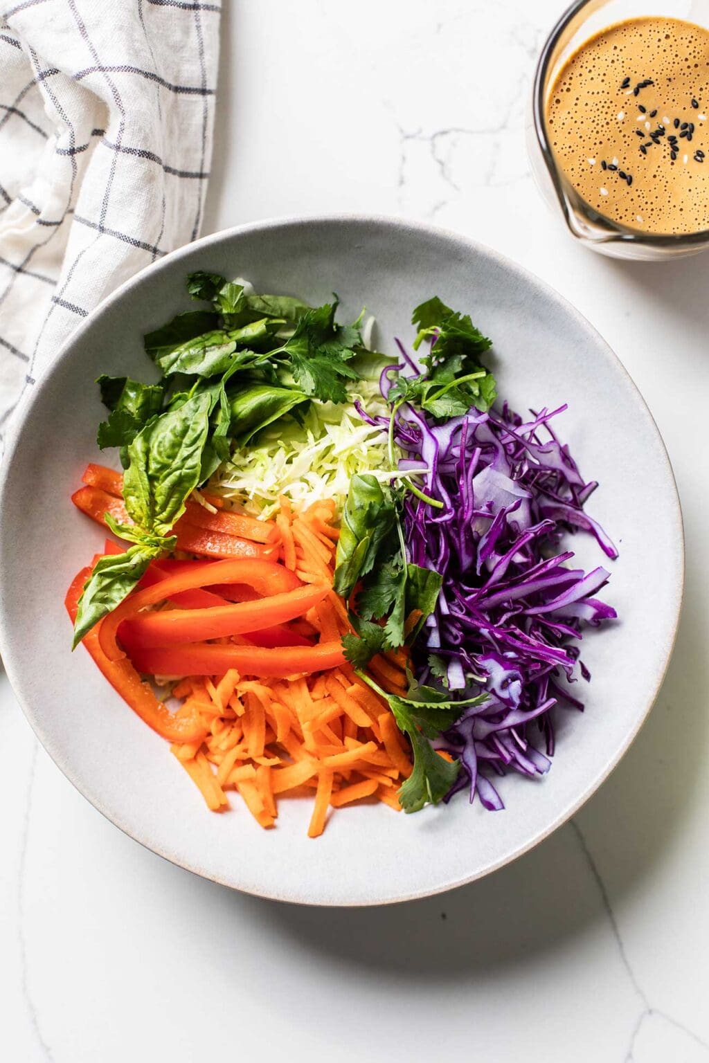 Chicken Spring Roll Salad with Creamy Dressing - Sunkissed Kitchen