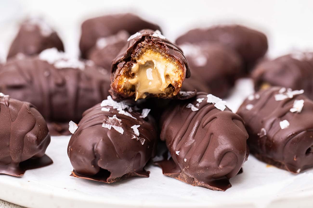Chocolate Dates (Stuffed Medjool Dates Nut Butter!) - Sunkissed Kitchen